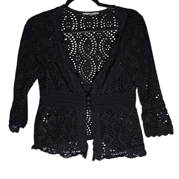 Nanette Lepore | Tops | Vtg Nanette Lepore Black Eyelet Knit Blouse ...